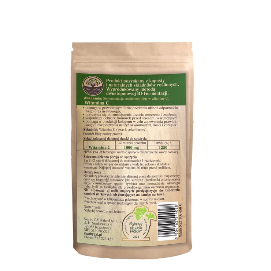 Witamina C z kapusty 450g (Kwas L- Askorbinowy) w proszku Skarby Gai ...